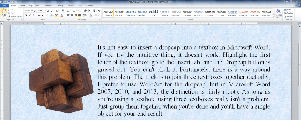 How to Insert a Dropcap in a Textbox in Microsoft Word | chrismcmullen