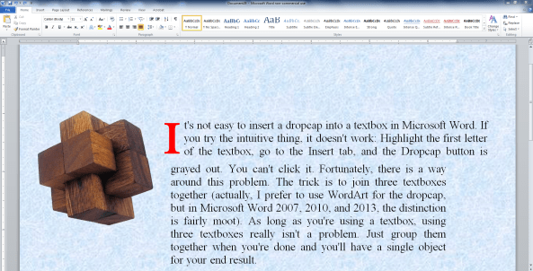 How to Insert a Dropcap in a Textbox in Microsoft Word | chrismcmullen